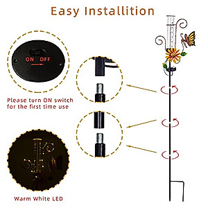 Stargarden Butterfly Rain Gauge Outdoor,Solar Garden Rain Gauge Decorative Waterproof for Yard Garden Patio Lawn