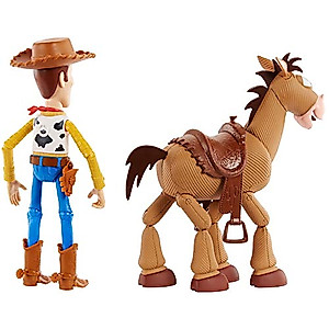 Mattel Disney Pixar Toy Story 4 Movie Set of 2 Action Figures, Collectible Pack Includes with Woody with Removable Hat & Rideable Bullseye