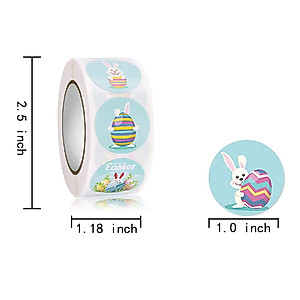 Happy Easter Stickers 500Pcs 1.0 Inch Easter Label Stickers with 8 Style Happy Easter Egg Bunny Rabbit Design Self-Adhesive Seal Sticker Roll for Envelope Gift Box Cards Easter Party Decorations