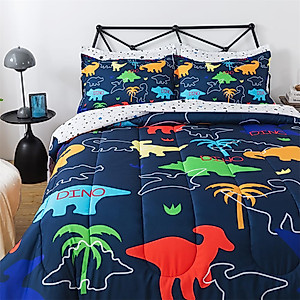 lishjekee Dinosaur Comforter Full for Kids 7Pieces Dinosaur Comforter Set Bed in A Bag for Boys Teens T-Rex Dino Bedding Sets Jungle Dinosaur Comforter and Sheets Set Home Decor
