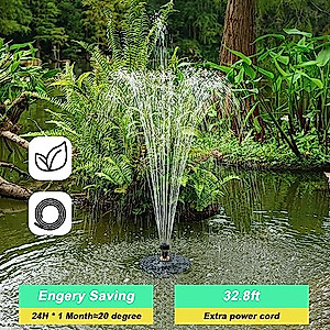 Jutai Floating Pond Fountain Pump with LED Lights Electric 2 Tier Spray, 2023 Plug in DC 12V Outdoor Water Fountain Waterfall for Small Ponds, Garden, Inground Pools, 32.8ft Power Cord(Warm White)