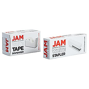 JAM PAPER Office & Desk Sets - 1 Stapler & 1 Tape Dispenser - White - 2/Pack