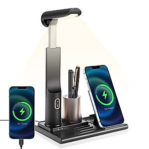 S SUNSBELL Led Desk Lamp, Wireless Charger 15W, Desk Lamp with USB Charging Port, 3 Lighting Modes 5W Desk Lamps for Home Office, Dorm Room Essentials Office Accessories, College Student Gifts