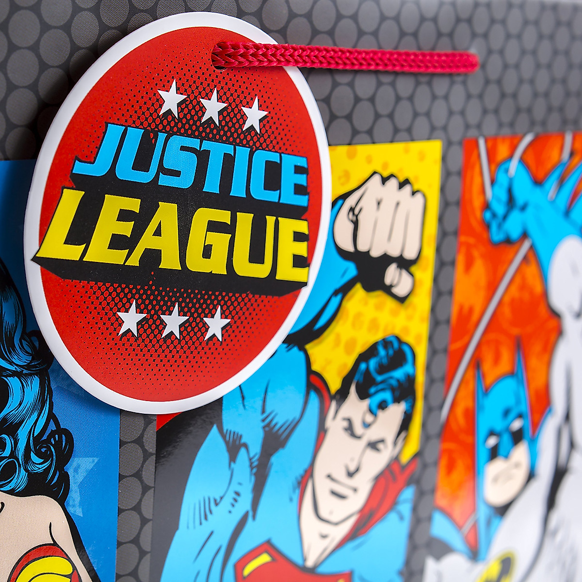 Hallmark 13" Large Justice League Gift Bag with Tissue Paper (Wonder Woman, Superman, Batman, Flash, Aquaman, Cyborg)