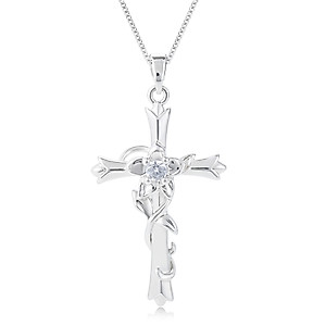 ACECHA Cross Necklace for Women-Dainty Faith Cross Pendant Necklace with Heart Flower Birthstone Jewelry for Mom Women Gifts, Birthday Anniversary