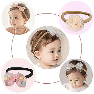30 Pieces Nylon Headband Elastic Hair Bands for Baby Girl and Kids DIY Hair Accessories (Black +Nude)