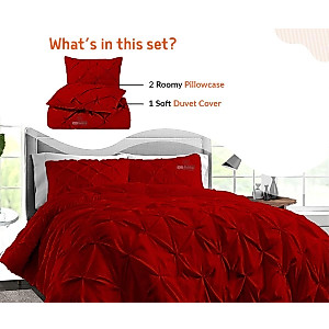 SGI bedding 3 Piece Duvet Cover Oversized Queen Size, Pinch 600 TC, 100% Cotton Sateen,1 Duvet Cover with 2 Pillows Covers,with Zipper Closure & Corner Ties, Soft,Cooling & Breathable - Blood Red