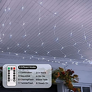BSGlobal 3 X D Battery Operated Net Lights, 6.6ft X 9.8ft 200 LED Mesh Lights Remote 8 Modes, Waterproof Net Lights Outdoor Mesh Lights for Garden Bush Wall House Party Wedding (Cool White)