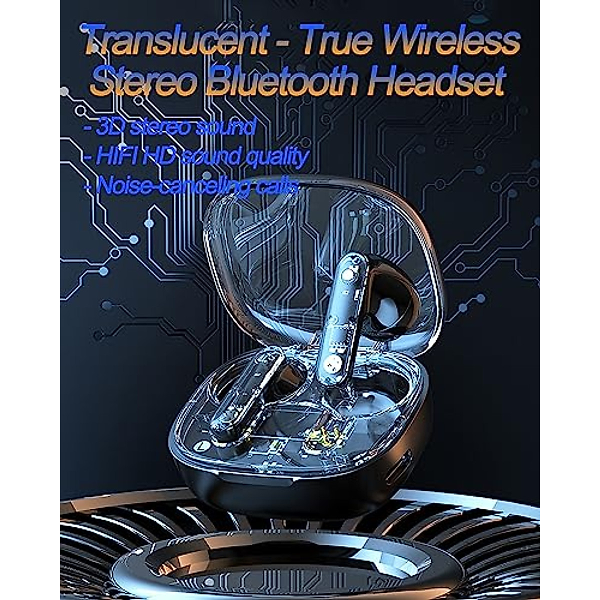 Wireless Headphones, Bluetooth Earbuds ENC Noise Cancelling Translucent Earphones in Ear, HiFi Stereo Dual Microphone Mini Sport Ear Buds with Fast Charging,IP7 Waterproof Sweat Resistant Headphones