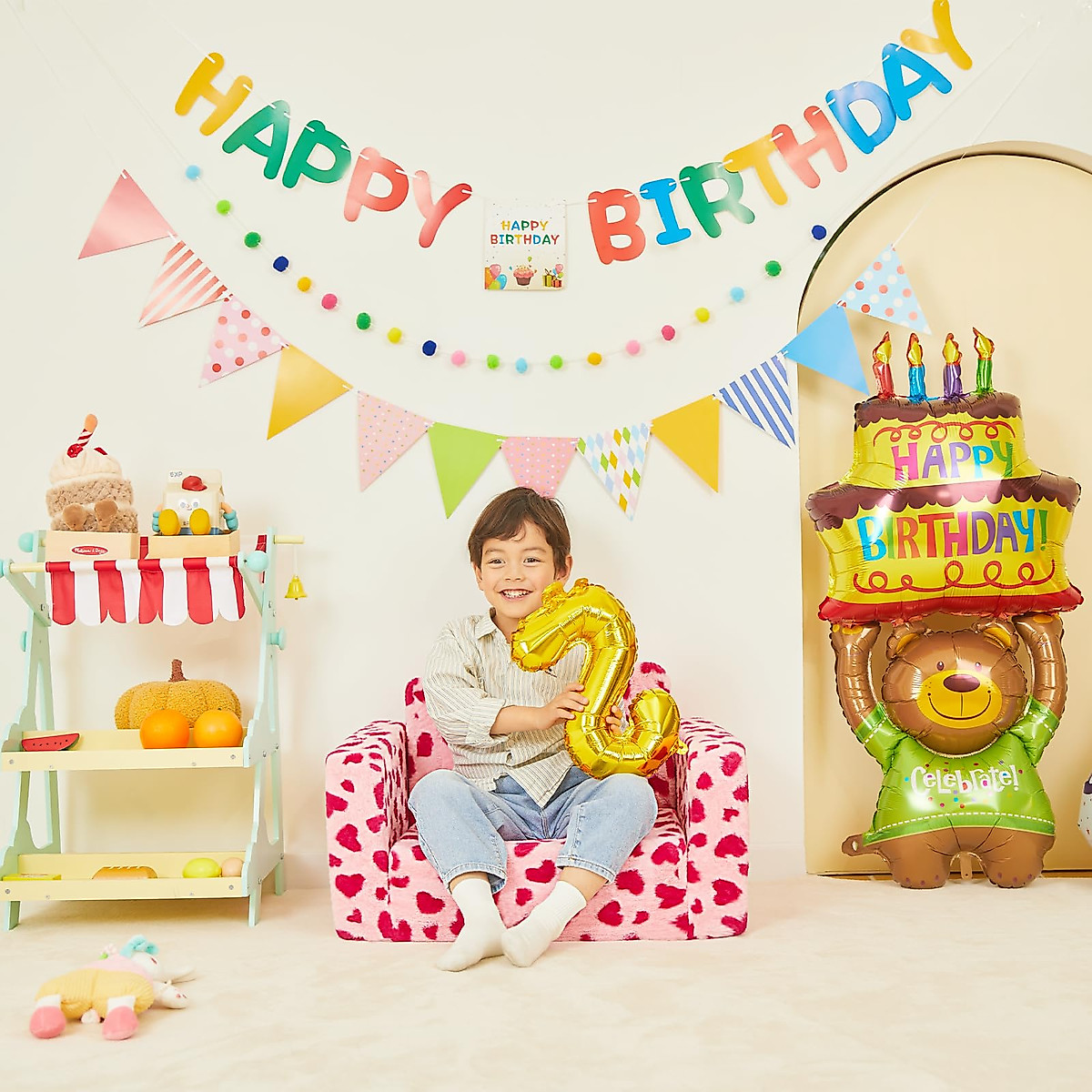 YLHO Flip-Out Sofa, 2-in-1 Convertible Sofa to Lounger for Kids, Soft and Comfy Toddler Couch for Kids Age 18 Months and Up (Pink & Red Heart)