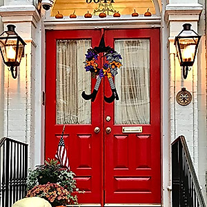 Halloween Wreaths Fall Front Door Wreath, Autumn Wreath for Home Decor Halloween Window Hanging Purple Harvest Hello Sign Props Artificial Farmhouse