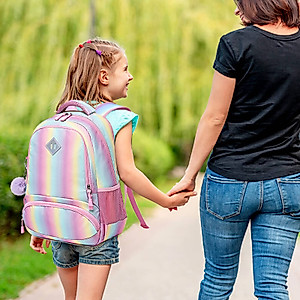 Meisohua Kids School Rainbow Glitter Backpack with Lunch Bag Girls Preschool Backpack 3 in 1 School Bag Set Daypack Bookbag (Bling Set)