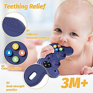 NCVI Christmas Baby Game Controller Toy 0-12 Months, Infant Video Gaming Controller Teether Toy with Joystick for Babies Chew and Teething Relief, Food-Grade Silicone for Newborn, BPA-Free