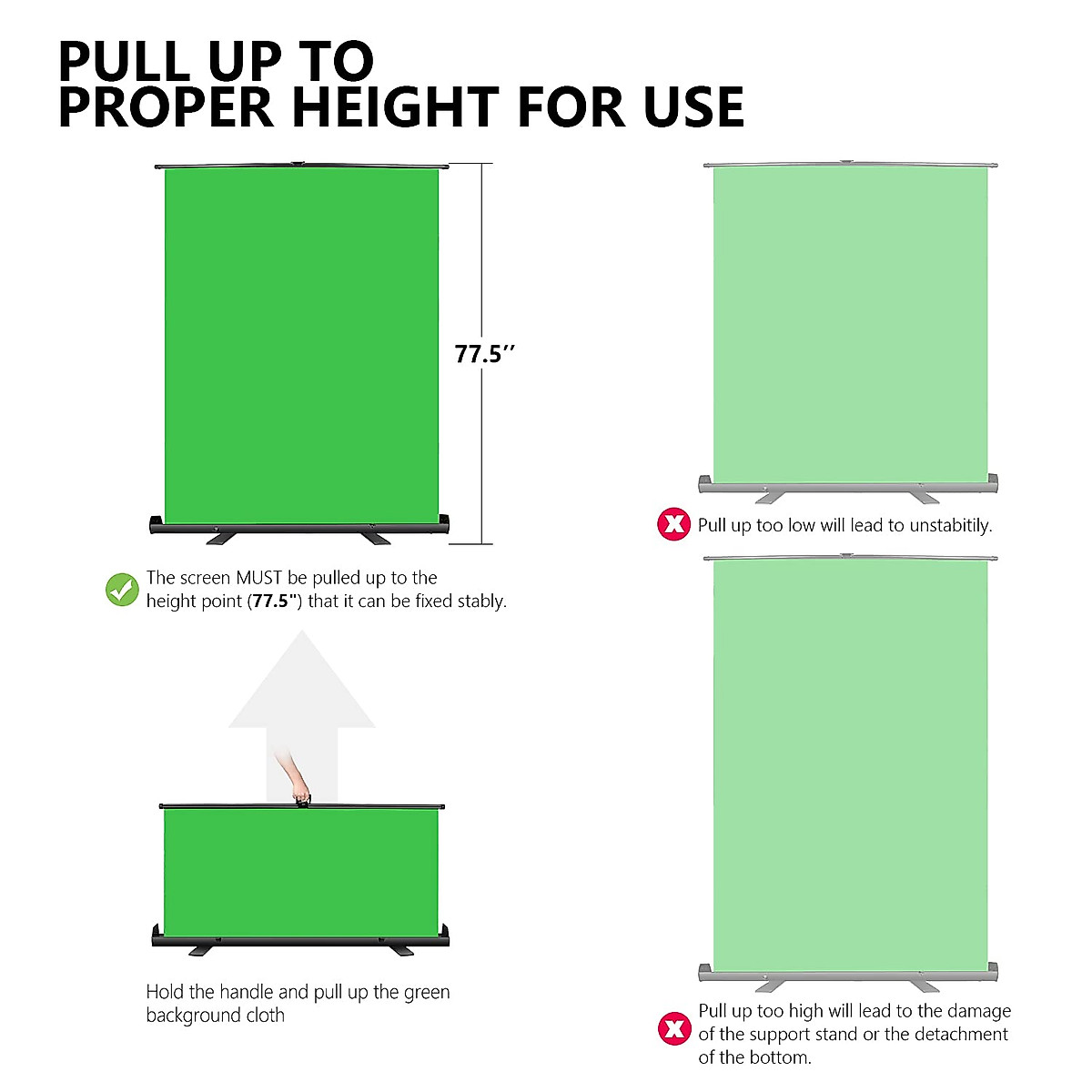 Neewer 5x6 ft/1.5x1.9m Green Screen Green Backdrop, Portable Collapsible Chromakey Background, Pull-up Style with Auto- Locking Frame, Solid Aluminium Base for Photo Video, Live Game, Tiktok Video