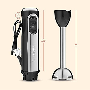High Speed Immersion Blender, Electric Hand Blender 500 Watt with Turbo Mode, Detachable Base. Handheld Kitchen Gadget Blender Stick for Soup, Smoothie, Puree, Baby Food, 304 Stainless Steel Blades (Black)