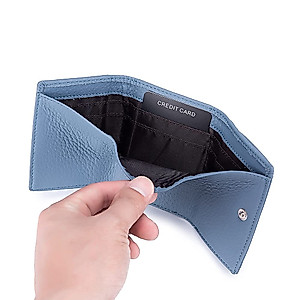 Yocipa Small Wallet For Women RFID Leather Compact Card Wallets Womens Thin Front Pocket Purse(Blue)