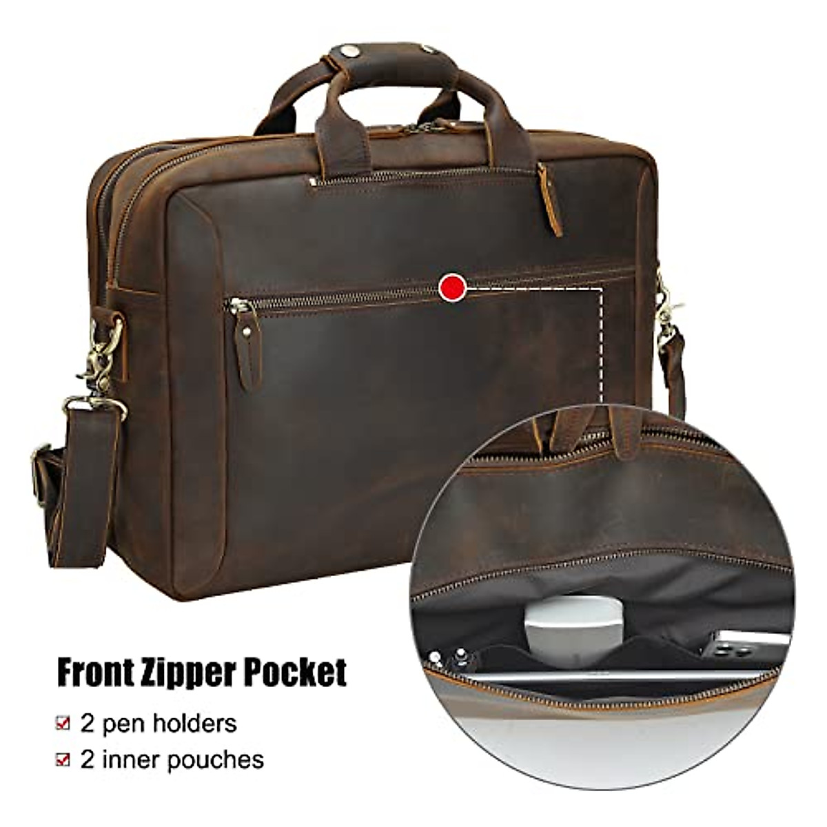 TIDING Leather Convertible Briefcase Backpack for Men Vintage 15.6 Inch Laptop Messenger Bag Business Travel Shoulder Bag