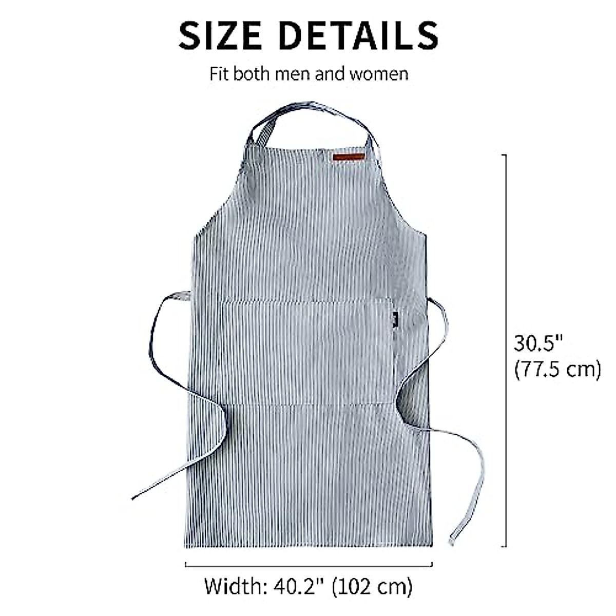 HANEE Cross-Back Apron for Men and Women, Cotton Canvas Apron with Stripes (3 Colors) (Navy Blue)