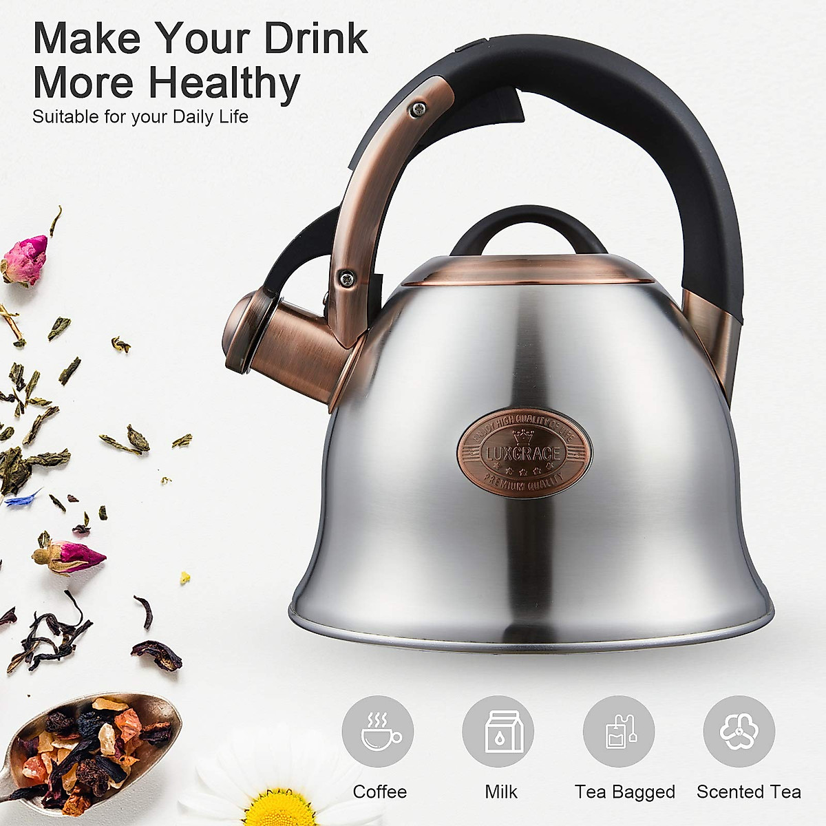 Tea Kettle -2.2 Quart Tea Kettles Stovetop Whistling Teapot Stainless Steel Tea Pots for Stove Top Whistle Tea Pot
