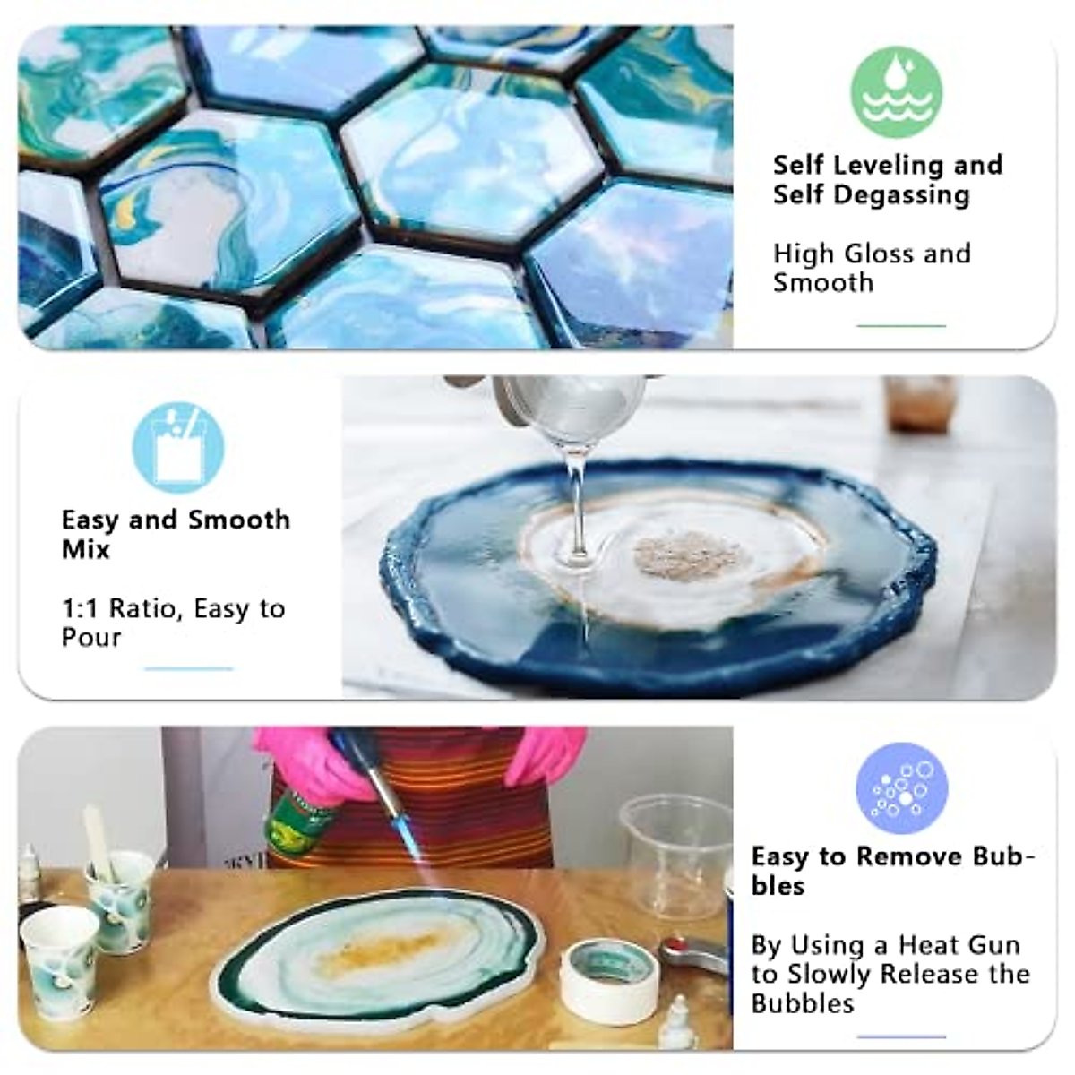 Epoxy Resin, Upgrade Formula 32OZ 2X UV Resistant Resin, Epoxy Casting and Coating Resin Kit with Sticks, Self Leveling Easy Mix for Art, Crafts, Jewelry Making, River Tables of Art Resin