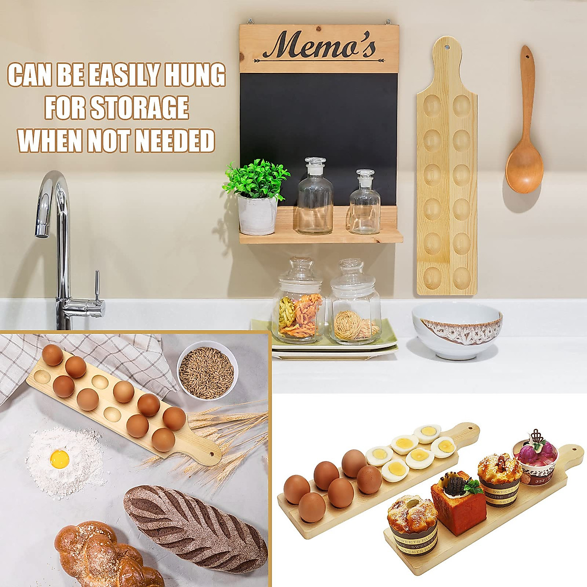 Reversible Wood Deviled Egg Platter 12 Holes Deviled Egg Tray Food Serving Platter Rustic Wooden Egg Holder Kitchen Refrigerator Wood Egg Containers Countertop for Deviled Egg Charcuterie Board