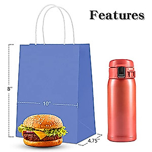 HaiQuan Blue Gift Bags 50Pcs 8 x 4.75 x 10 inchs Paper Gift Bags Medium Size Paper Gift Bags Bulk for Shopping, Packaging, Wedding, Retail, Party, Recycled（BLUE）