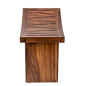 The Teaky Hut Teak Wood Waterproof Shower Bench - with Shelf, Curved, 18 Inch, Wooden Seat Stool for Bathroom, Spa, Garden, Fully Assembled
