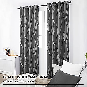 Deconovo Blackout Curtains for Bedroom 84 Inches Long,Wave Foil Print Room Darkening Black Out Curtains for Living Room, 2 Panels Set, 52 by 84 Inch, Dark Grey