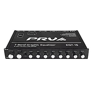 PRV AUDIO EQ7-15 7 Band Graphic Equalizer 15 Volt RCA Line-Level Output with Fader and Subwoofer Level Control for Car Audio
