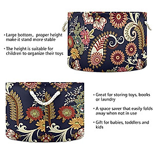 ALAZA Paisley Floral Ethnic Pattern Navy Blue Storage Basket Gift Baskets Large Collapsible Laundry Hamper with Handle, 20x20x14 in