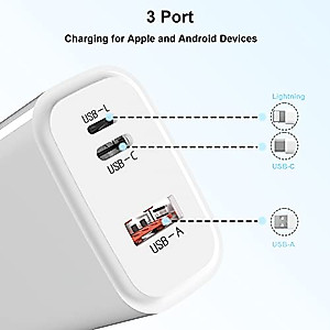New Technology Lighting Female to USB Type c Charger 30W 3-Port,iPhone 14 13 12 Fast Charging Super Fast USB C Charger Compatible with Apple iPhone,iPad Pro and Samsung Galaxy Android Multiple Device