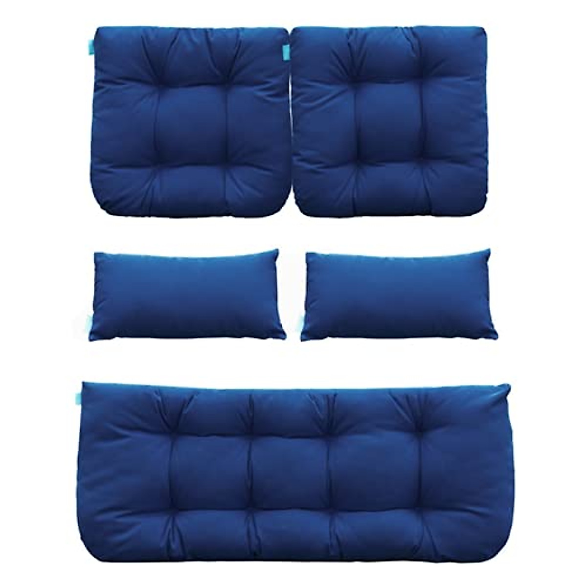 QILLOWAY Outdoor Patio Wicker Seat Cushions Group Loveseat/Two U-Shape/Two Lumbar Pillows for Patio Furniture,Wicker Loveseat,Bench,Porch,Settee of 5 (Navy Blue)