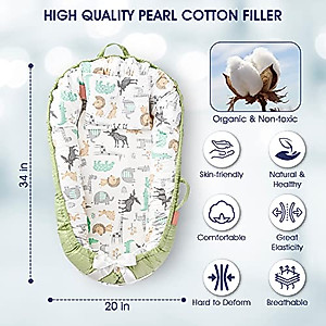 Baby Nest Set Comes with Blanket and Pillow, Newborn, Breathable Cotton Lounger 0 to 24 Months, Adjustable, Snuggle Nest Sleeper, Perfect CoSleeper in Bed,for Boys Girls (Green)