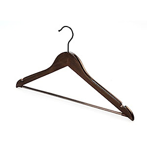 TOPIA HANGER Heavy Duty Wood Coat Hangers in Smooth Retro Finish, Boutique Quality Wooden Suit Hangers-Thicker Non-Slip Rubber Pants Bar and Extra Smoothly Cut Notches-360° Black Hook-18 Pack CT04A