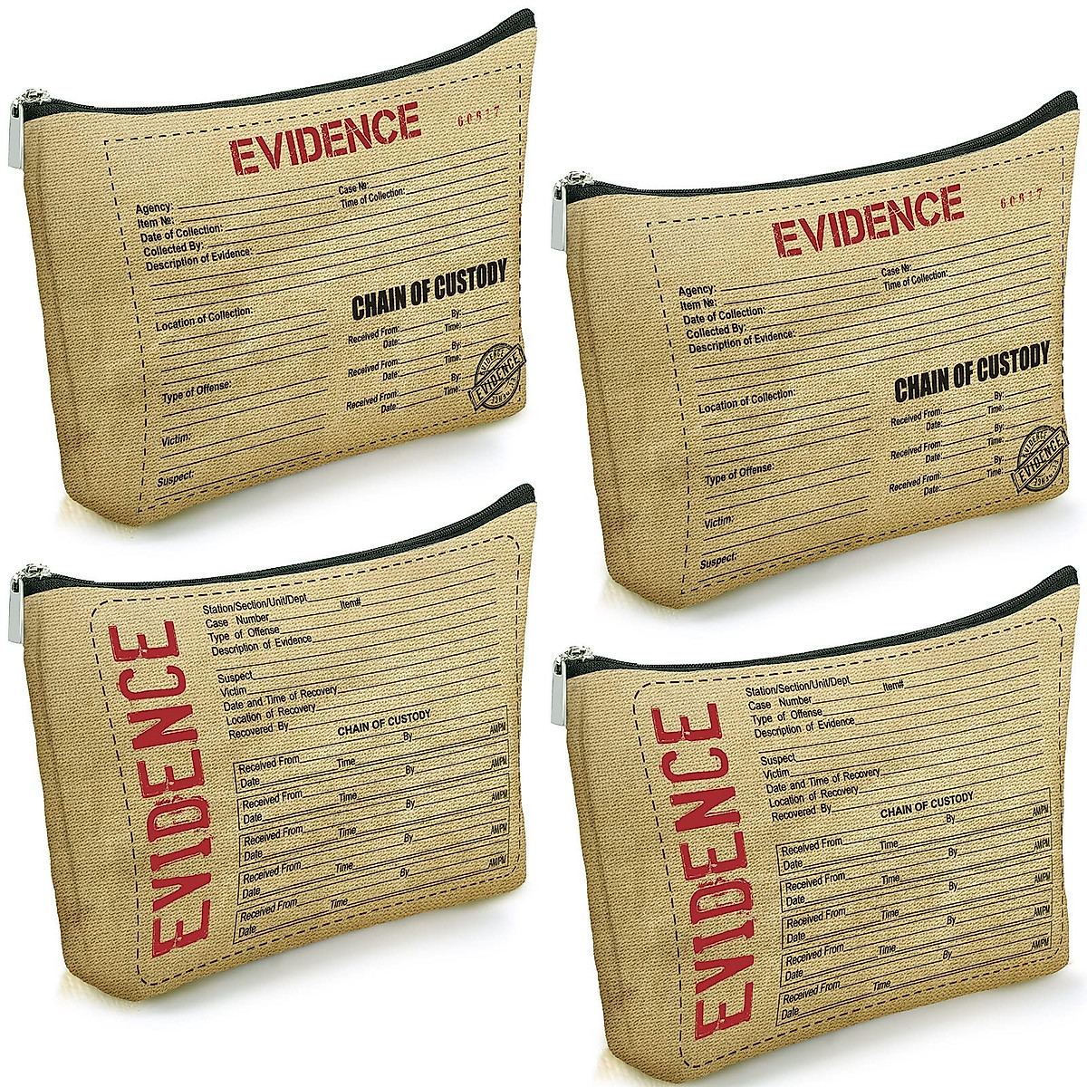 Oudain 4 Pcs Evidence Bags Evidence Makeup Bag Evidence Pencil Bag Novelty Zipper Pouch True Crime Bags for Women Office
