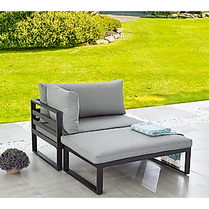 ARTLOFT 2 Piece Outdoor Patio Sofa, Balcony Couch, Porch Couch, Small Corner Patio Sectional Frniture Outdoor Daybed for Apartment, Backyard, with Soft Cushions