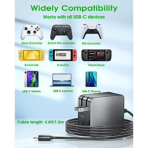 Fast Charger for Steam Deck, AOJAKI 45W PD Foldable Power Adapter with4.9ft USB C Charging Cable Cord,Accessories for Steam Deck TV Dock Console/Nintendo Switch/PS5 Controller/Phone/Tablet/Laptop