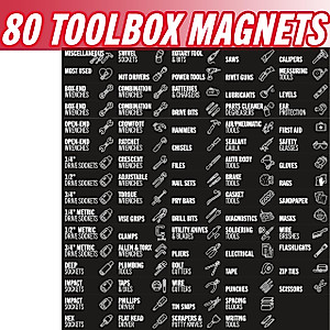 Toolbox Organization Magnetic Labels-80 Large Tool Chest Organizer Labels-Strong Magnets-Fits All Brands of Steel Tool Box Drawers(Black 3.125x1.0 in)
