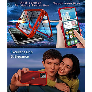 UBUNU for iPhone 14 Case with Screen Protector Built in Tempered Glass Upgraded Dual Layer 360 Full Body Protective Clear Phone Case for iPhone 14 6.1 inch for Men Women - Red