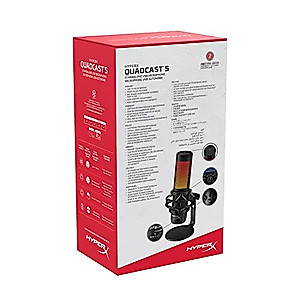 HyperX QuadCast S RGB USB Condenser Microphone for PC, PS4 and Mac, Anti-Vibration Shock Mount, Four Polar Patterns, Pop Filter, Gain Control, Gaming, Streaming, Podcasts (Renewed)