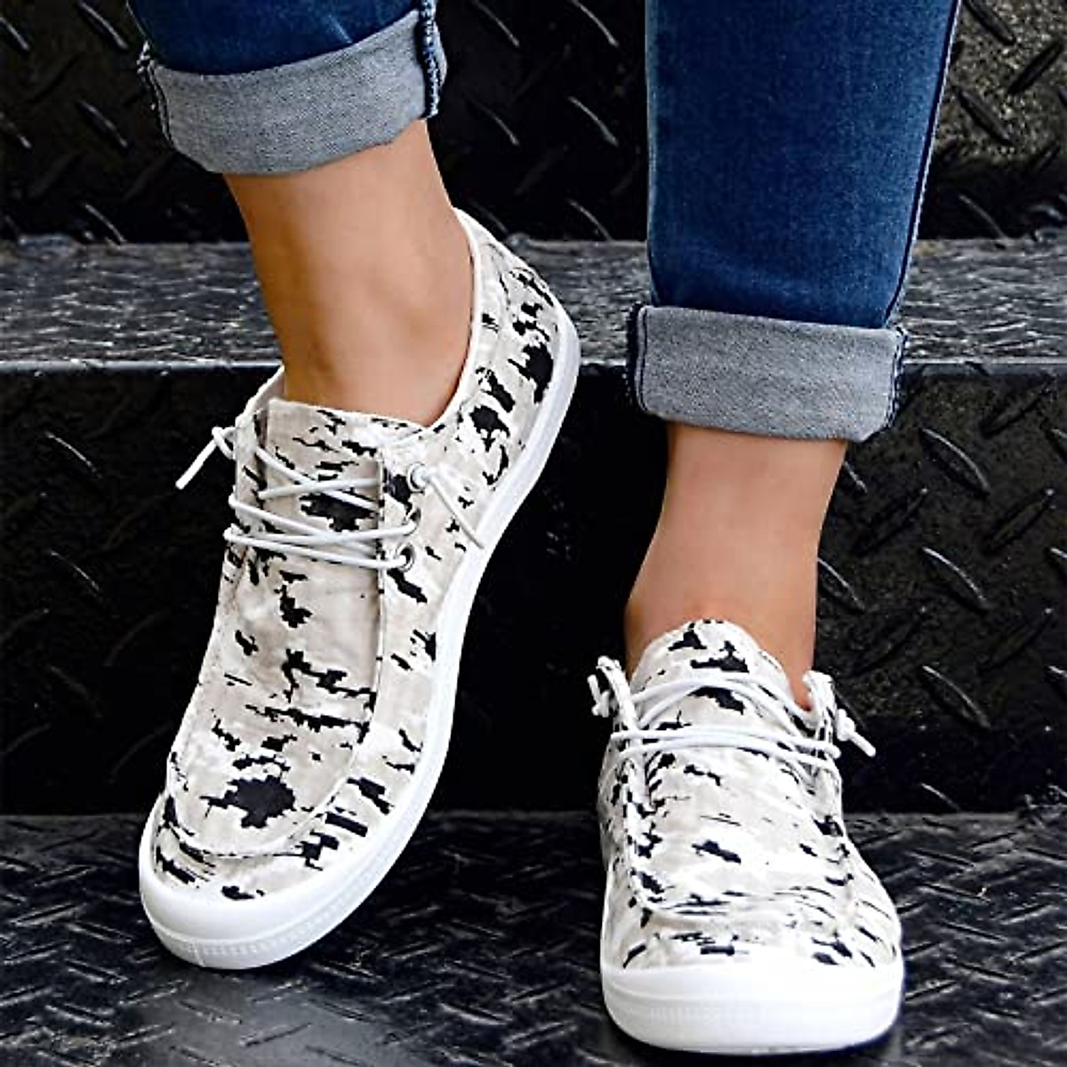 Women Shoes Casual Shoes Non Positioning Tie Dye Printing Sports Shoes Canvas Fashion Casual Shoes Woman Sandals Size 6 White