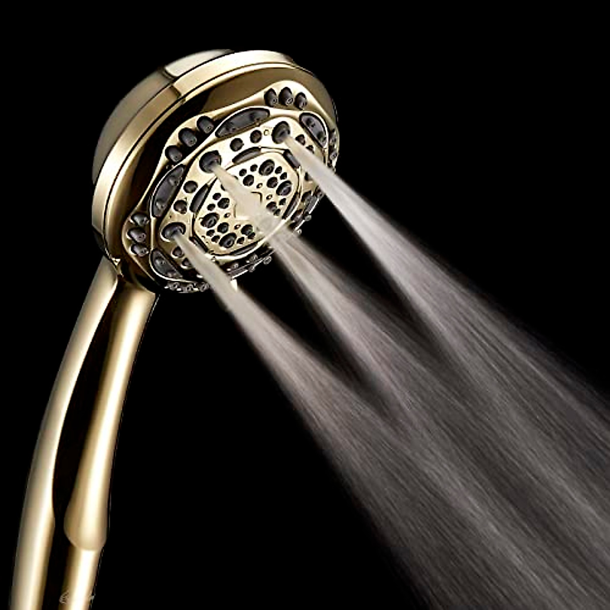 Couradric Handheld Shower Head, 7-Function High Pressure Shower Head with Brass Swivel Ball Bracket and Extra Long Stainless Steel Hose, Polished Brass, 4"