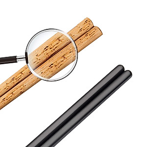 SHARECOOK Chopsticks set, 18/10 Stainless Steel Metal Korean Chopsticks, 9.45 Inches Reusable Chopsticks for Dinner, Easy to Hold (5 Pairs, Black)