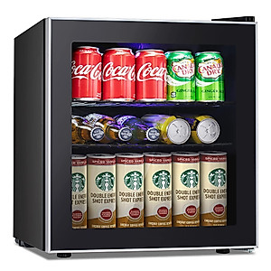 Havato Mini Fridge-80Can Beverage Refrigerator Soda or Beer, Independent Transparent Glass Small Drink Dispenser For Home and Bar, Beverage Refrigerator Electronic Temperature Control,2.4cu.Ft,Black