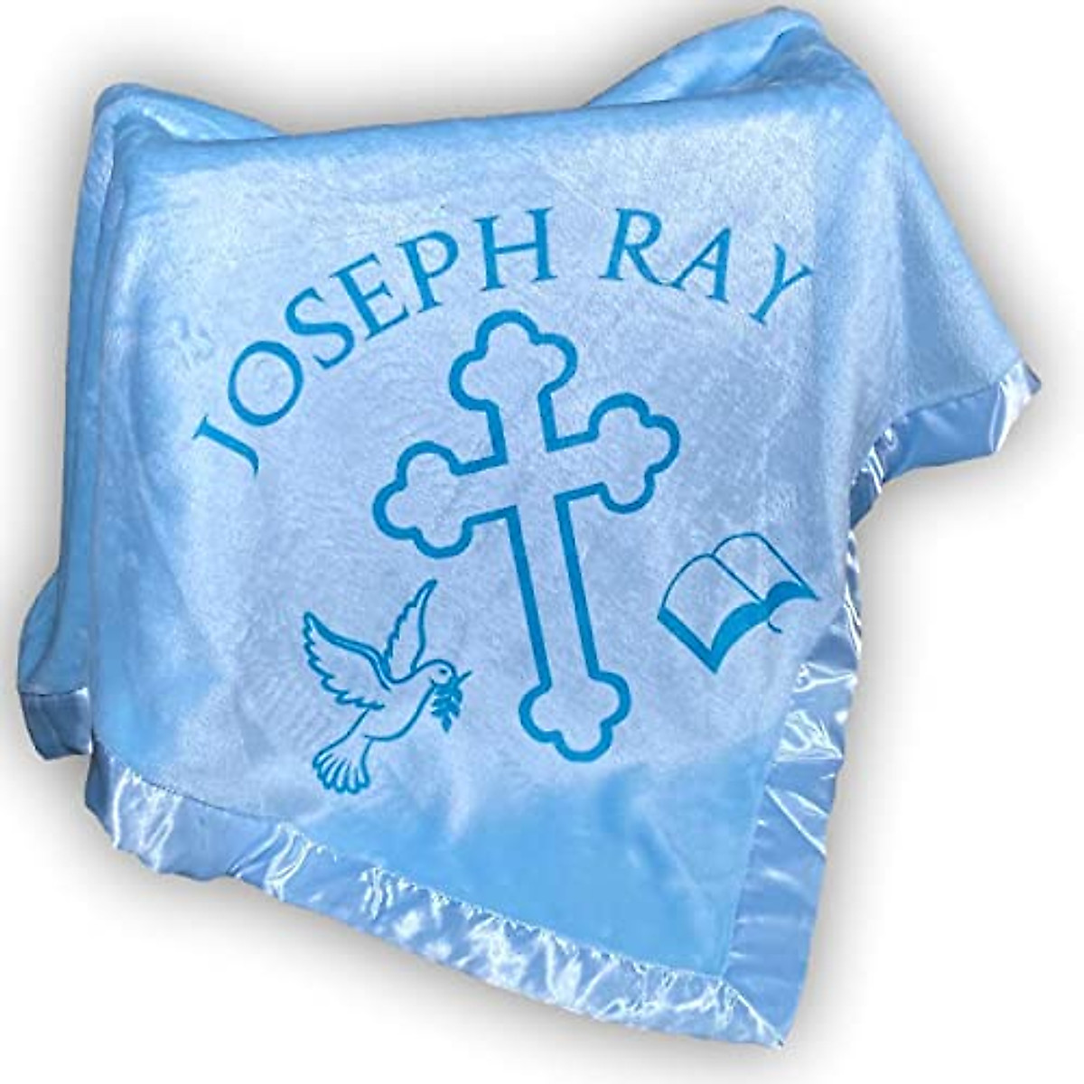 Custom Catch Personalized Baptism Baby Blanket Gift - Boy Name for Christening (Blue, 1 Text Line)