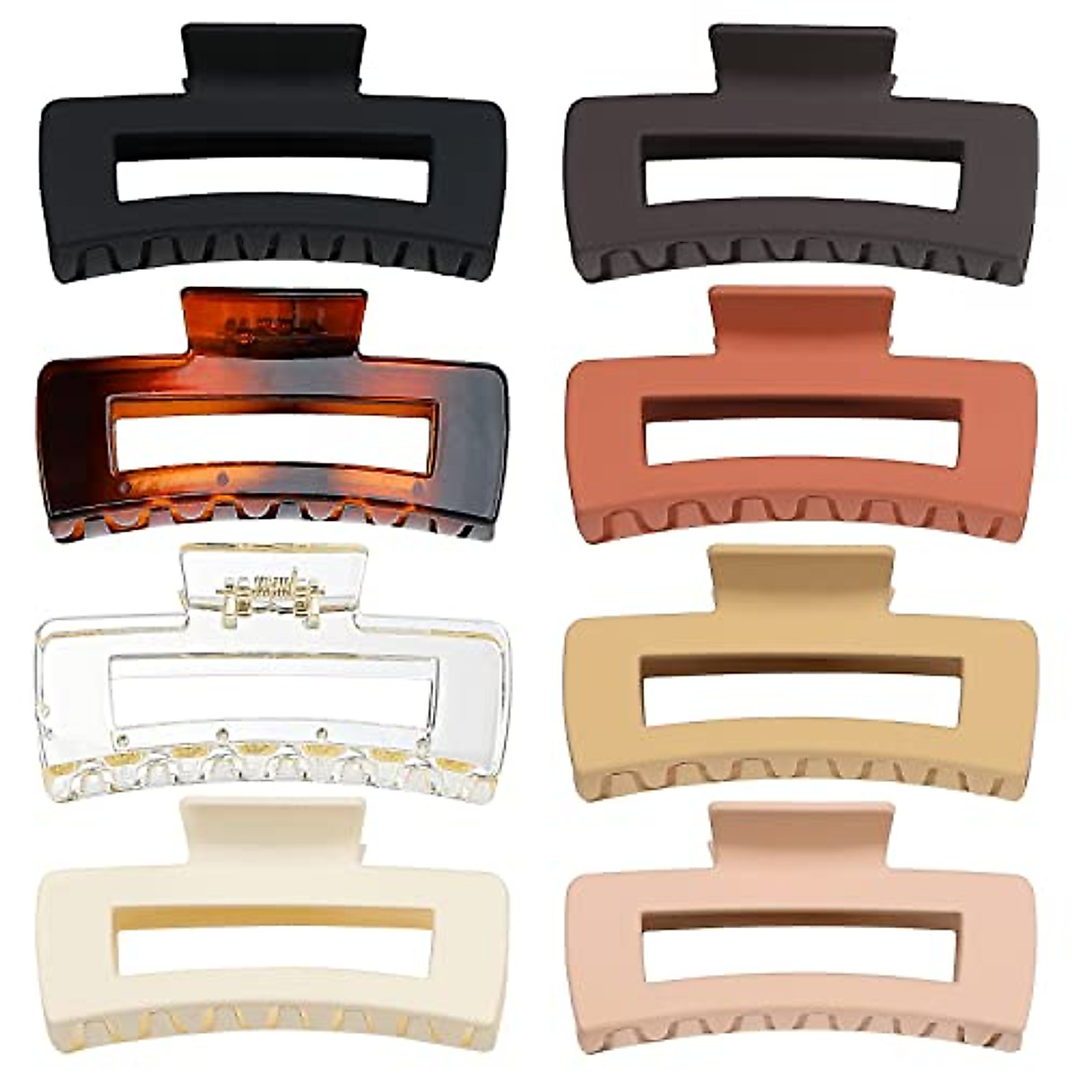 4.1 Inch Large Hair Claw Clips 8 Pcs Rectangle Hair Clips Big Hair Clips for Thick Hair Nonslip Rectangular Hair Clips Acrylic Banana Jaw Clips Hair Accessories for Women and Girls (Khaki)
