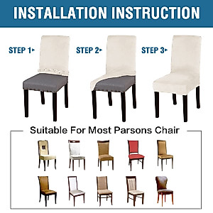 H.VERSAILTEX Dining Chair Covers Velvet Stretch Chair Covers for Dining Room Set of 6 Parson Chair Slipcovers Chair Protectors Covers, Soft Thick Solid Velvet Fabric Washable, Ivory