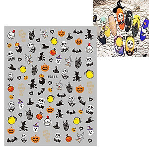 JMEOWIO 8 Sheets Halloween Nail Art Stickers Decals Self-Adhesive Pegatinas Uñas Horror Skull Nail Supplies Nail Art Design Decoration Accessories