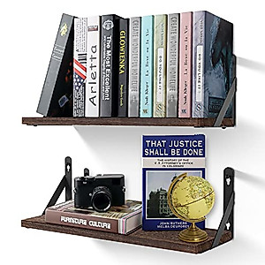 Uten Floating Shelves, Solid Wood Wall Mounted Shelf for Bathroom, Kitchen, Bedroom, Living Room with The Spirit Level and Metal Bracket, 17 Inch Floating Bathroom Shelves Set of 2, Brown