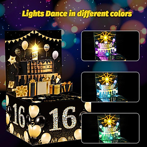 Money Box for Cash Gift, Birthday Money Pull Box, Happy Birthday Gift Card with Music Light 30 Bags DIY Sticker 13th 16th 18th 21th Any Age, Birthday Decorations Cash Gift Ideas for Girls Boys Adults